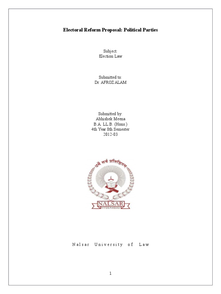 Electoral Reform Proposal: Political Parties: Subject: Election Law ...