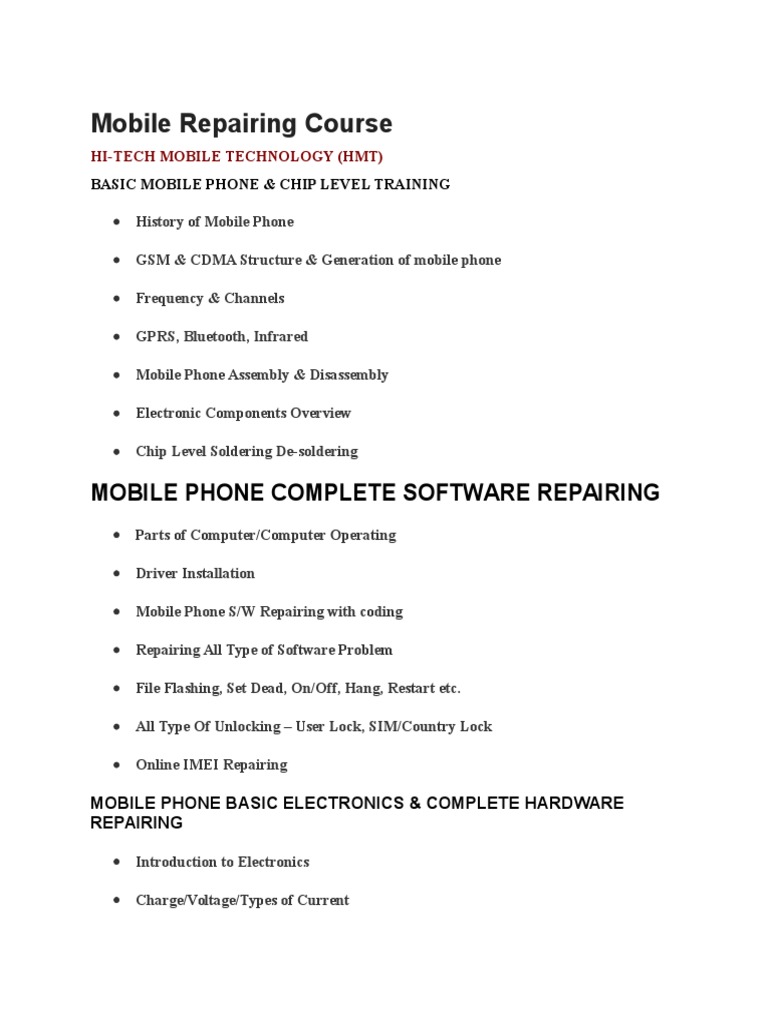 Mobile Repairing Course | PDF | Mobile Phones | Icon (Computing)