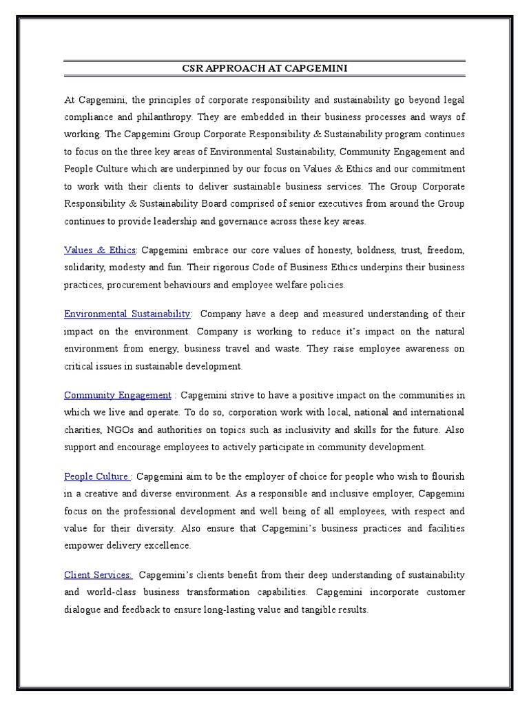 CSR Approach at Capgemini | PDF | Corporate Social Responsibility | Business Ethics