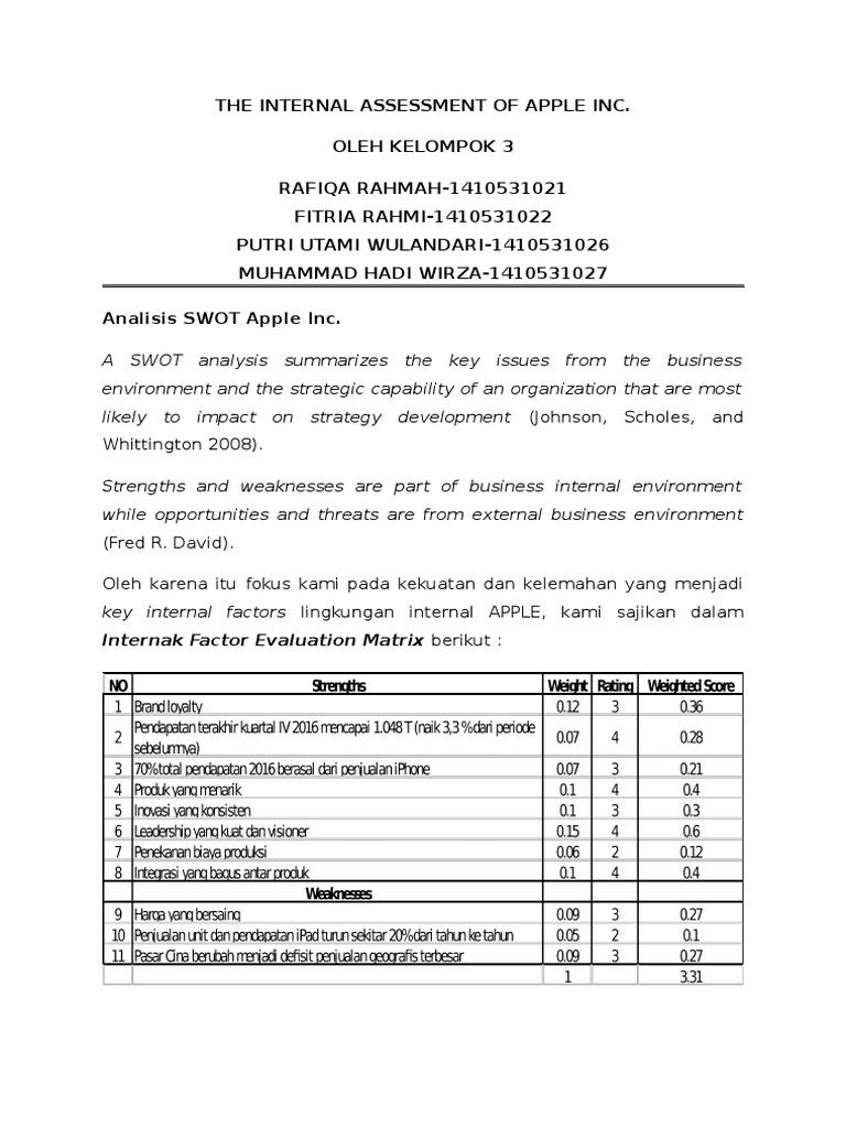 Internal Analysis-APPLE INC. | PDF