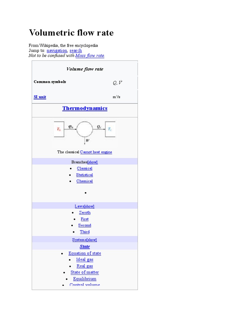 Volumetric Flow Rate: Thermodynamics | PDF | Entropy | Heat