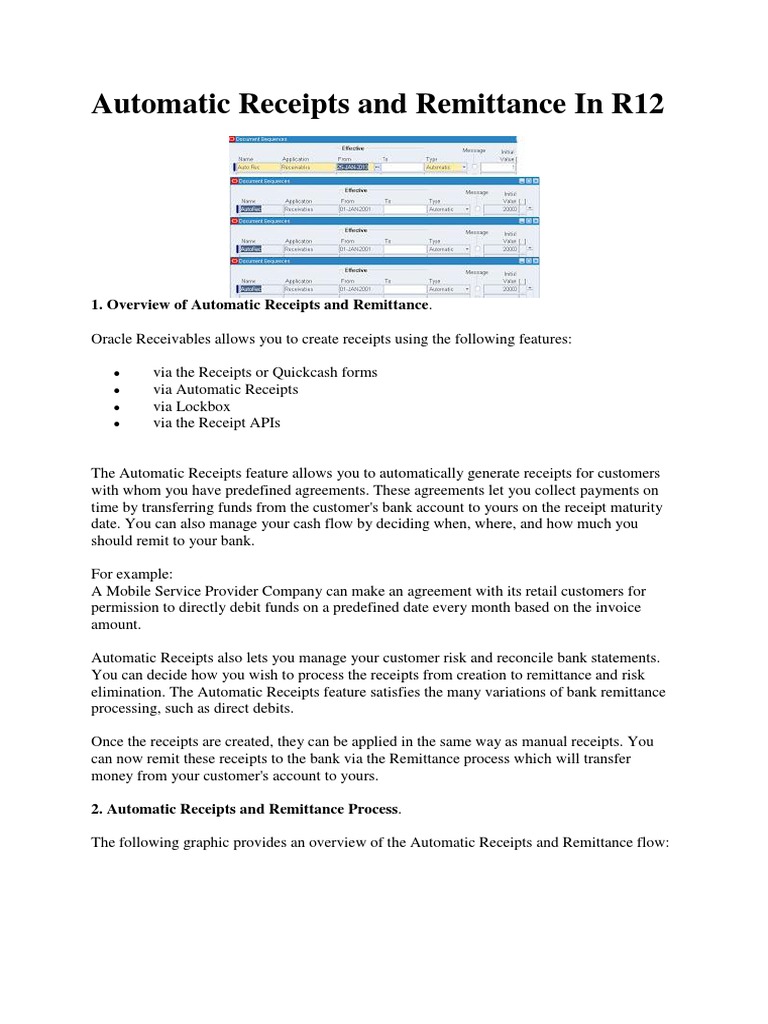 Automatic Receipts & Remittance Guide | PDF