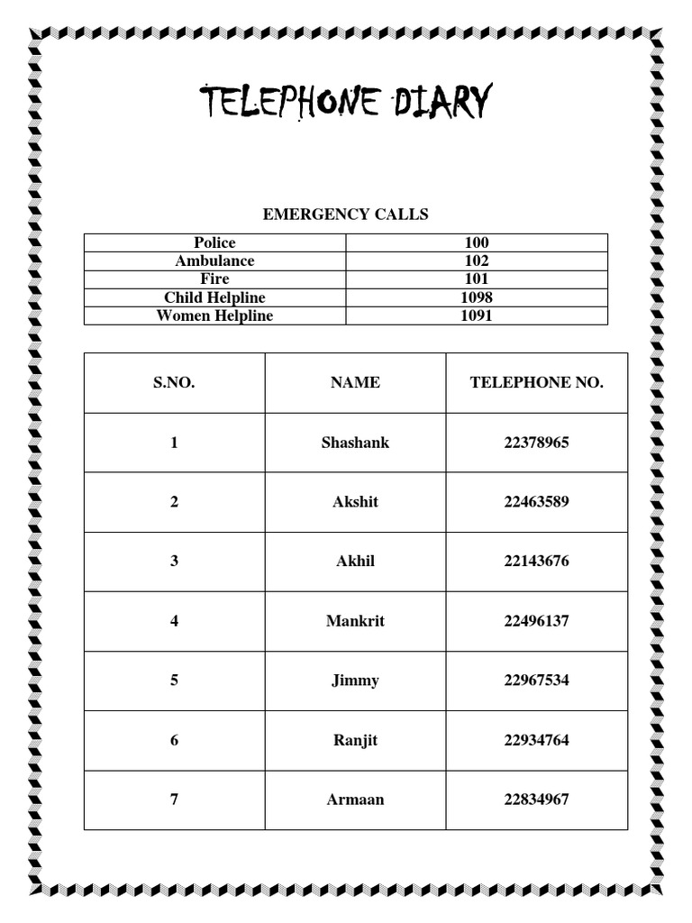 Telephone Diary PDF | PDF