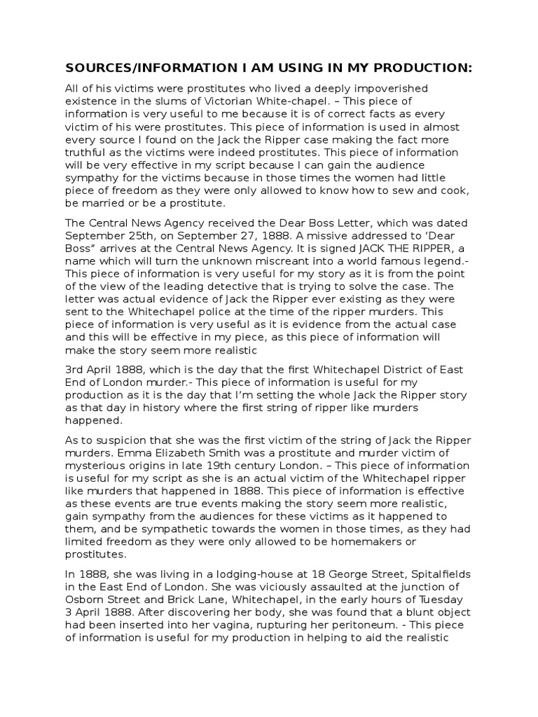 Sources | PDF | Jack The Ripper | Violence