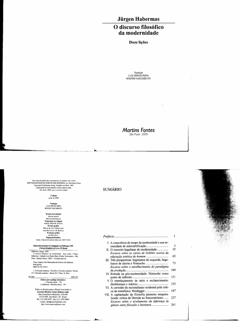 1 - HABERMAS, J. O Discurso Filosófico Da Modernidade. | PDF | Max Weber | Georg Wilhelm ...