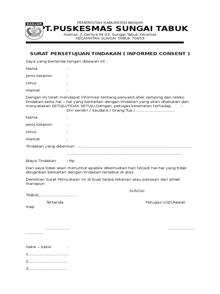 Surat Persetujuan Tindakan Dan Biaya | PDF