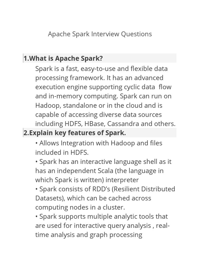 Apache Spark Interview Questions | PDF | Apache Spark | Apache Hadoop Apache Spark Interview Questions | PDF | Apache Spark | Apache Hadoop
