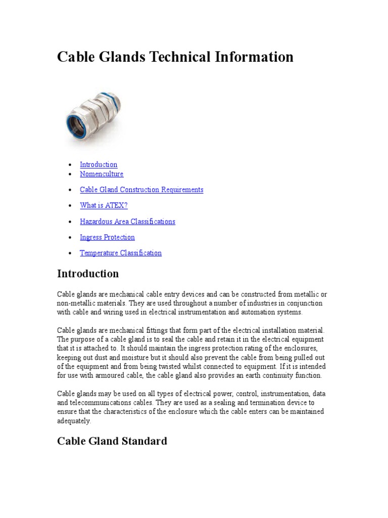 Cable Glands Technical Information | PDF | Electrical Wiring | Chemistry
