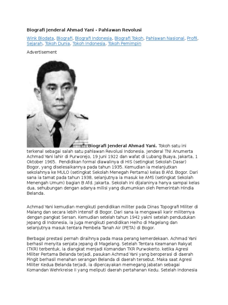 Biografi Jenderal Ahmad Yani | PDF