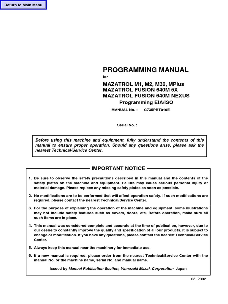 Programing Manual Eia Iso Pdf Machining Numerical Control
