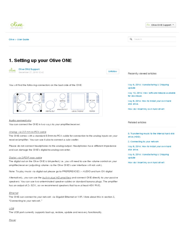 Olive ONE User Guide Complete | PDF | Hard Disk Drive | Computer Network