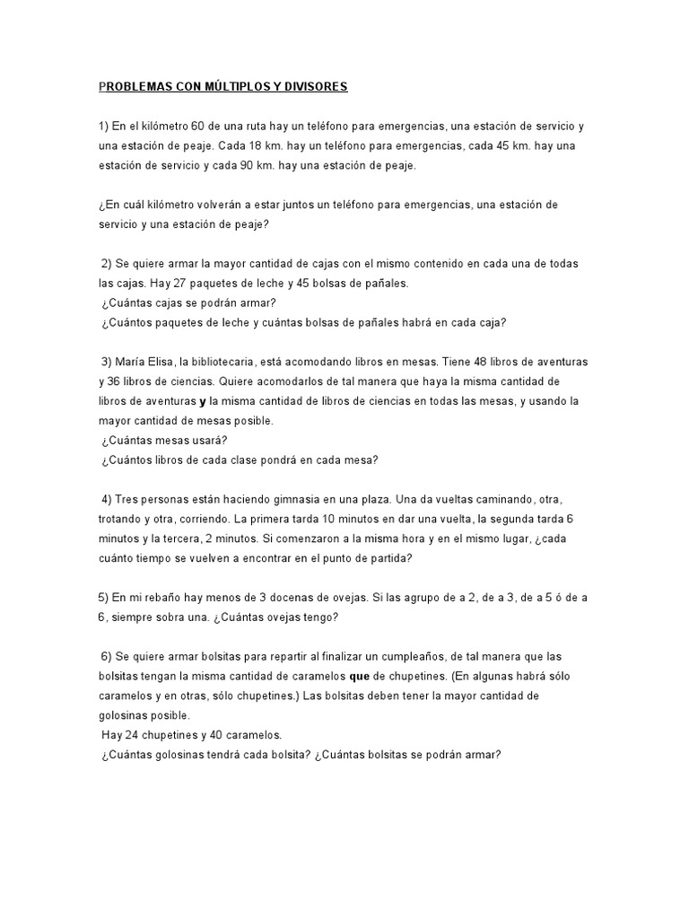 Problemas Con Múltiplos y Divisores | Ocio