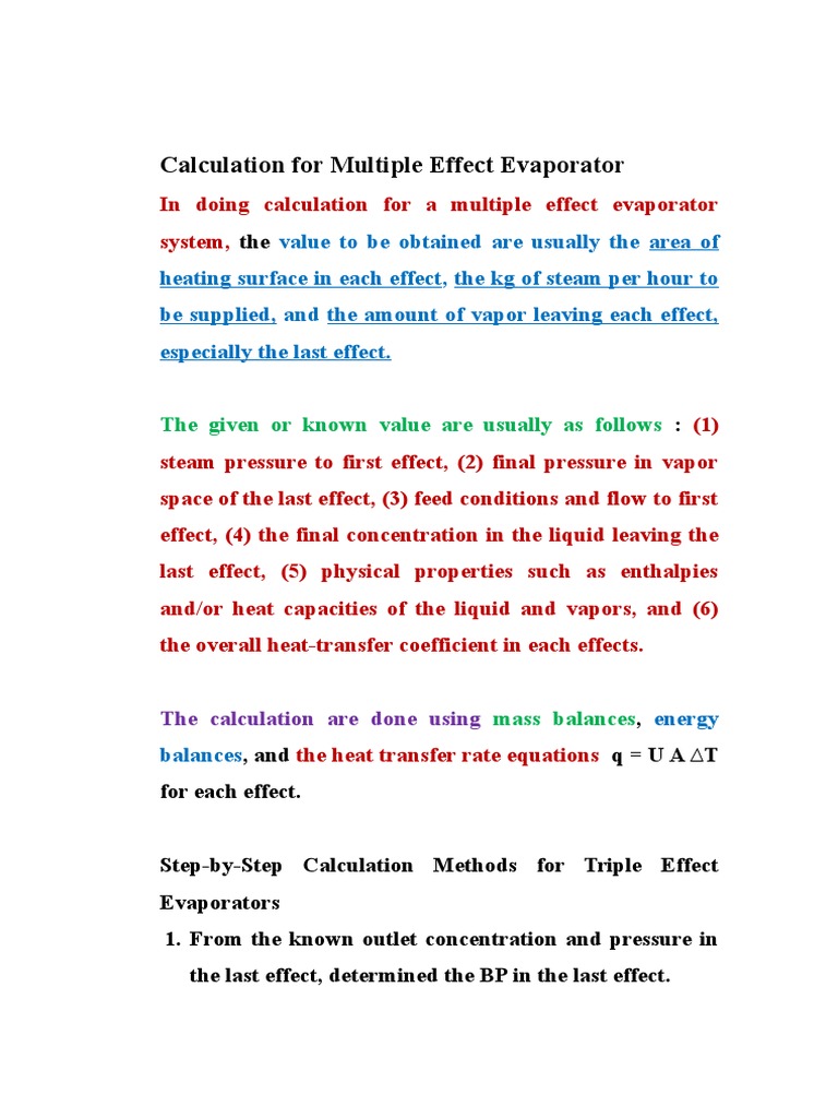Calculation For Multiple Effect Evaporator | PDF | Evaporation | Heat ...