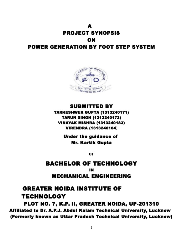 Foot Step Power Generation Synopsis | PDF | Stress (Mechanics) | Rectifier