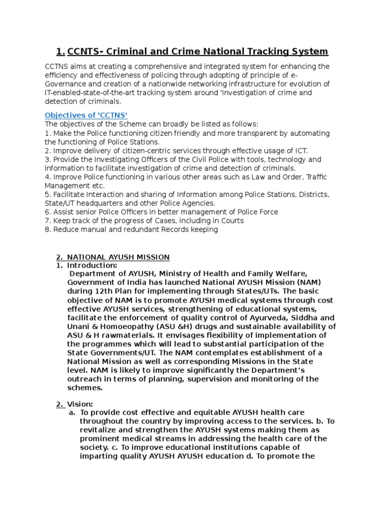 CCNTS-Criminal and Crime National Tracking System: Objectives of 'CCTNS ...