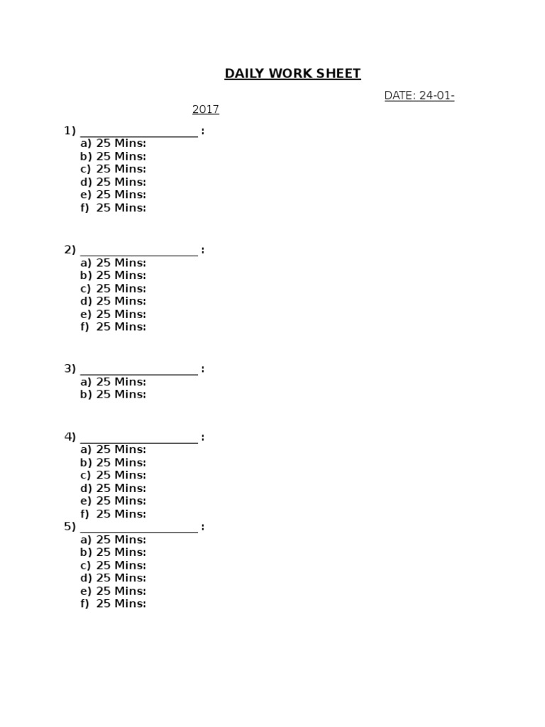 Daily Work Sheet | PDF
