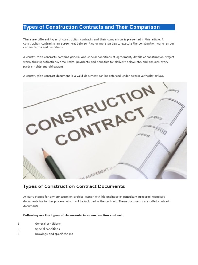 Types and Comparison of Construction Contracts | PDF | General Contractor | Specification ...