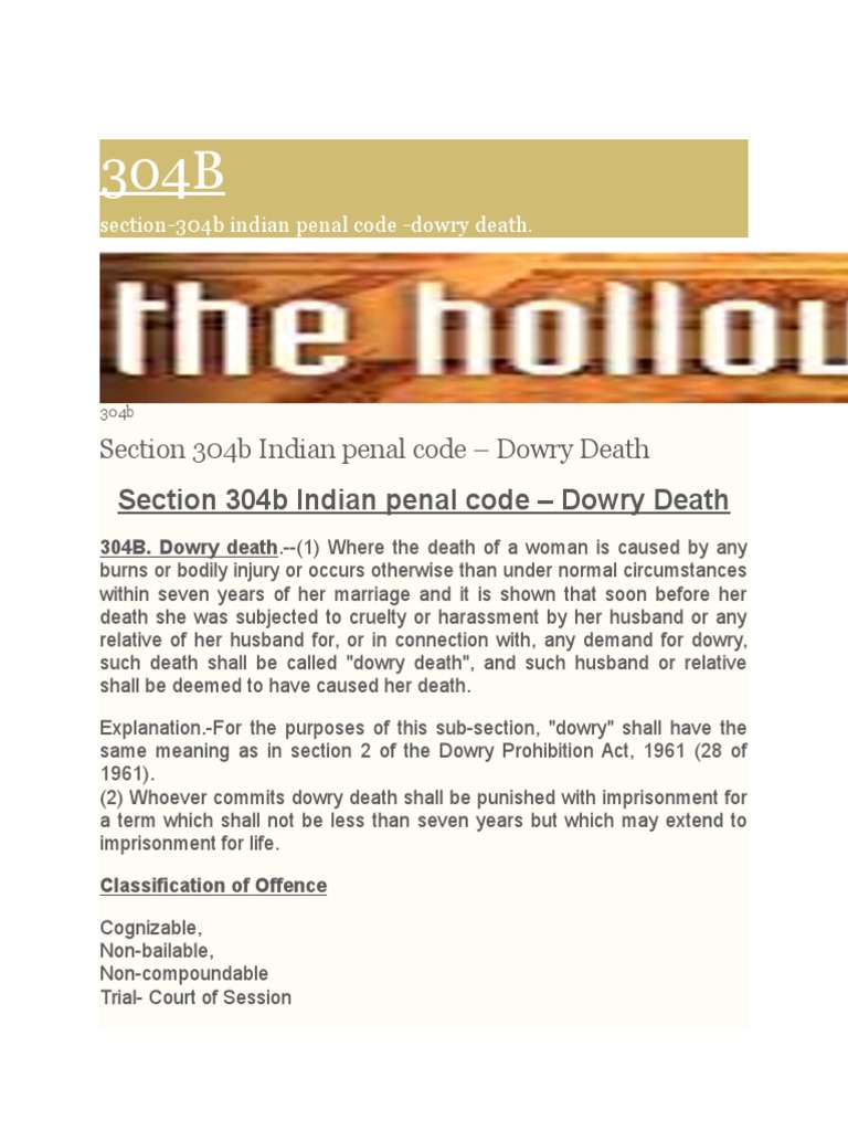 Section 304b Indian Penal Code - Dowry Death | PDF | Marriage | Crime ...