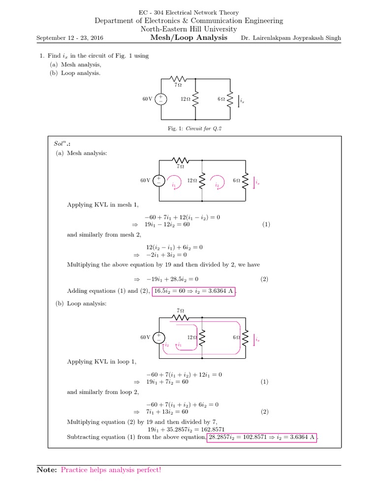 Mesh Analysis in Electrical Circuits | PDF