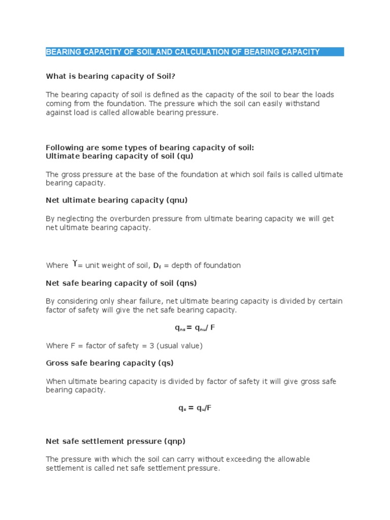 Bearing Capacity of Soil and Calculation of Bearing Capacity | PDF ...
