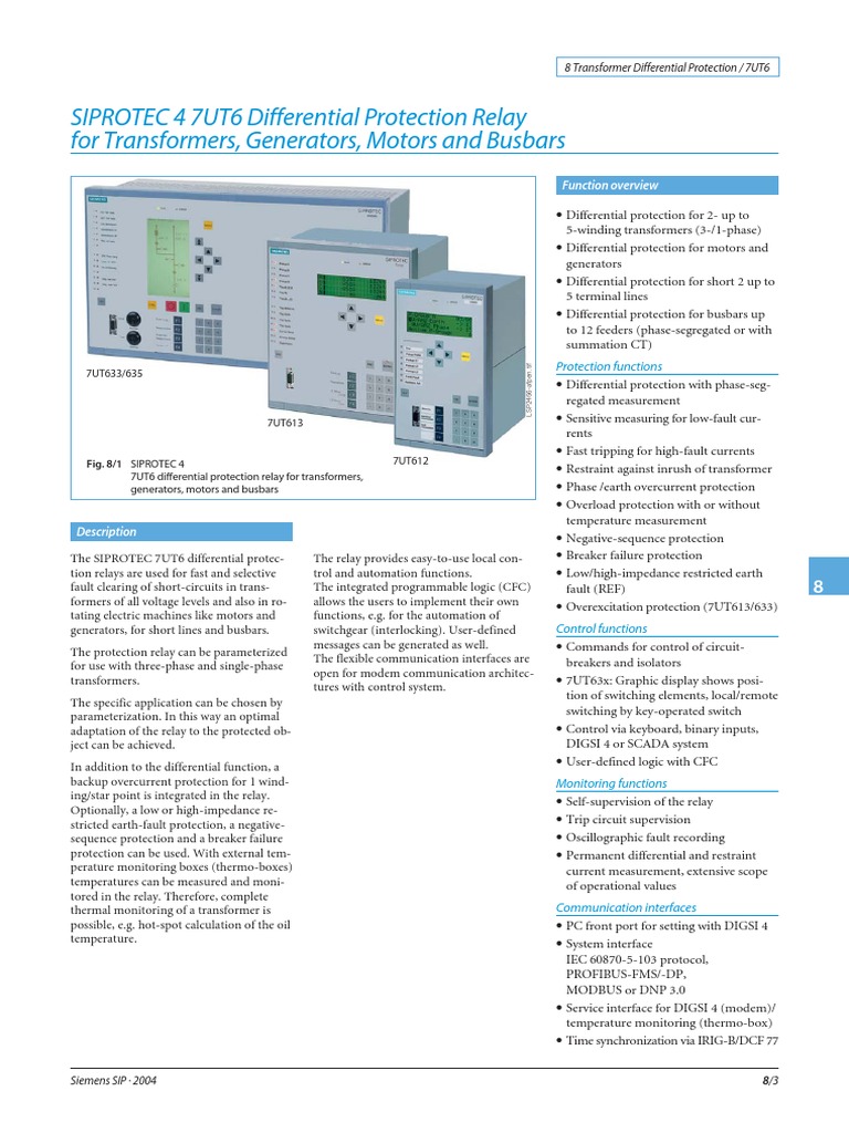 Siemens 7UT6 Differential Protection Relay | PDF | Relay | Transformer
