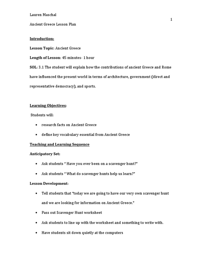 Ancient Greece Lesson Plan | Download Free PDF | Ancient Greece ...