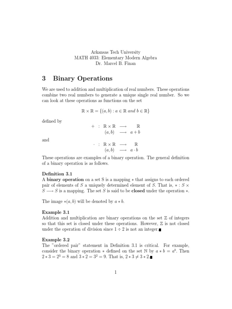 3 Binary Operations | PDF | Multiplication | Integer