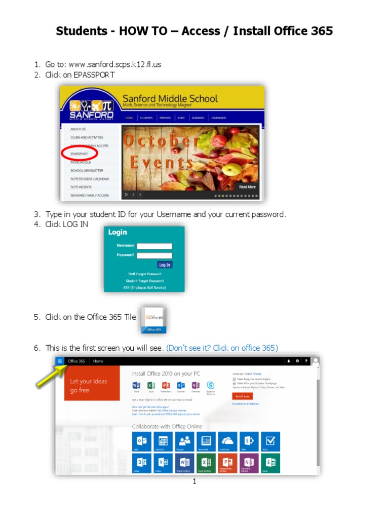 Students - HOW TO - Access / Install Office 365: 1. Go To: WWW ...