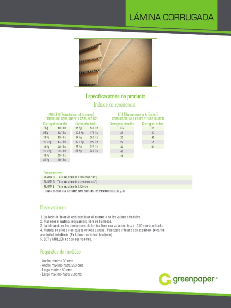 Ficha Lamina Corrugada Greenpaper | PDF