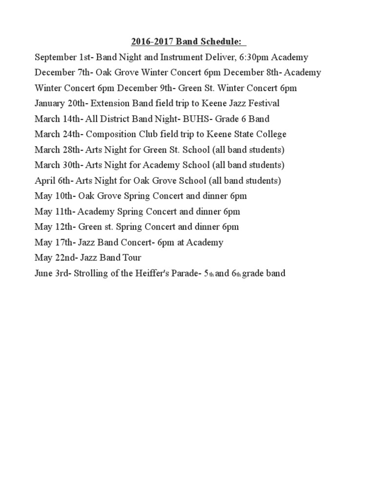 16-17 Band Performance Calendar | PDF