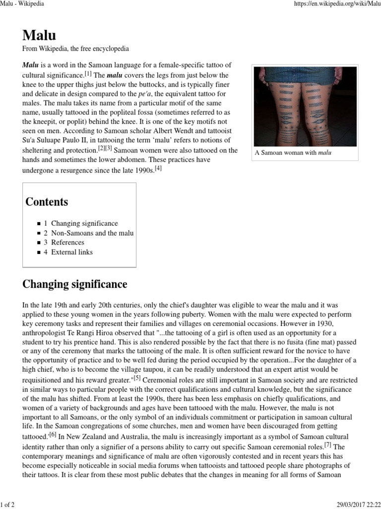 Malu Is A Word in The Samoan Language For A Female-Specific Tattoo of ...