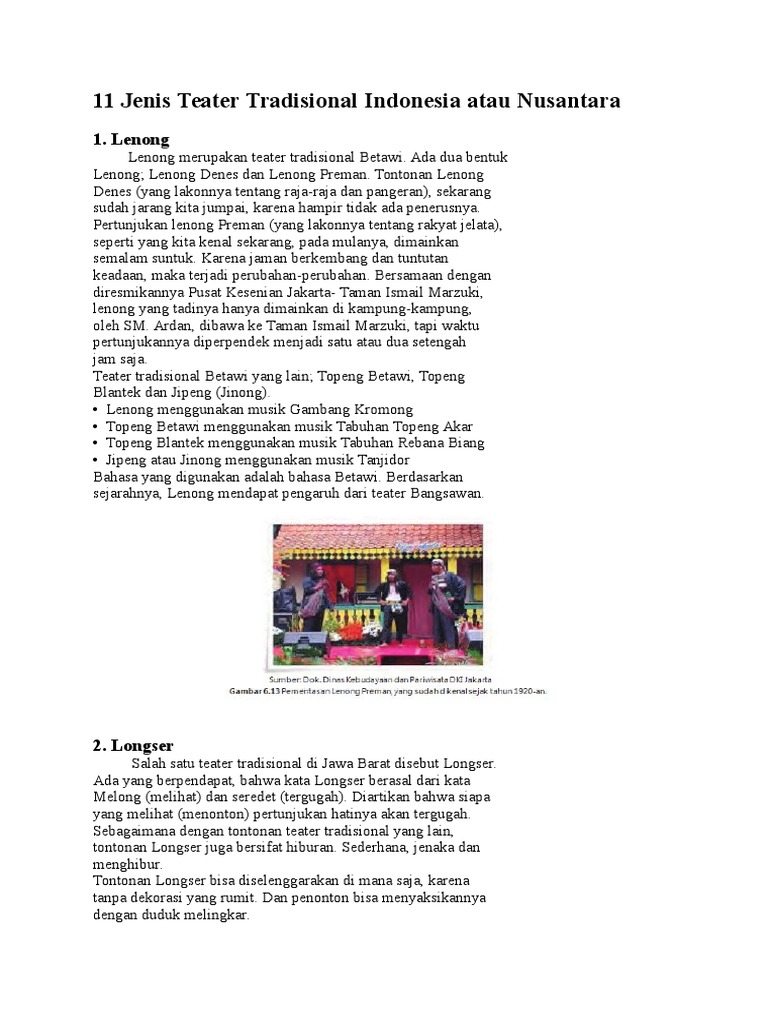 11 Jenis Teater Tradisional Indonesia Atau Nusantara | PDF