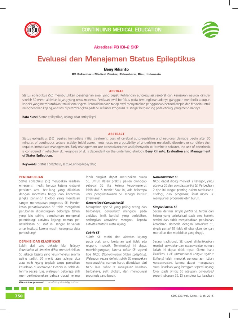 CME 233-Evaluasi Dan Manajemen Status Epileptikus PDF | PDF