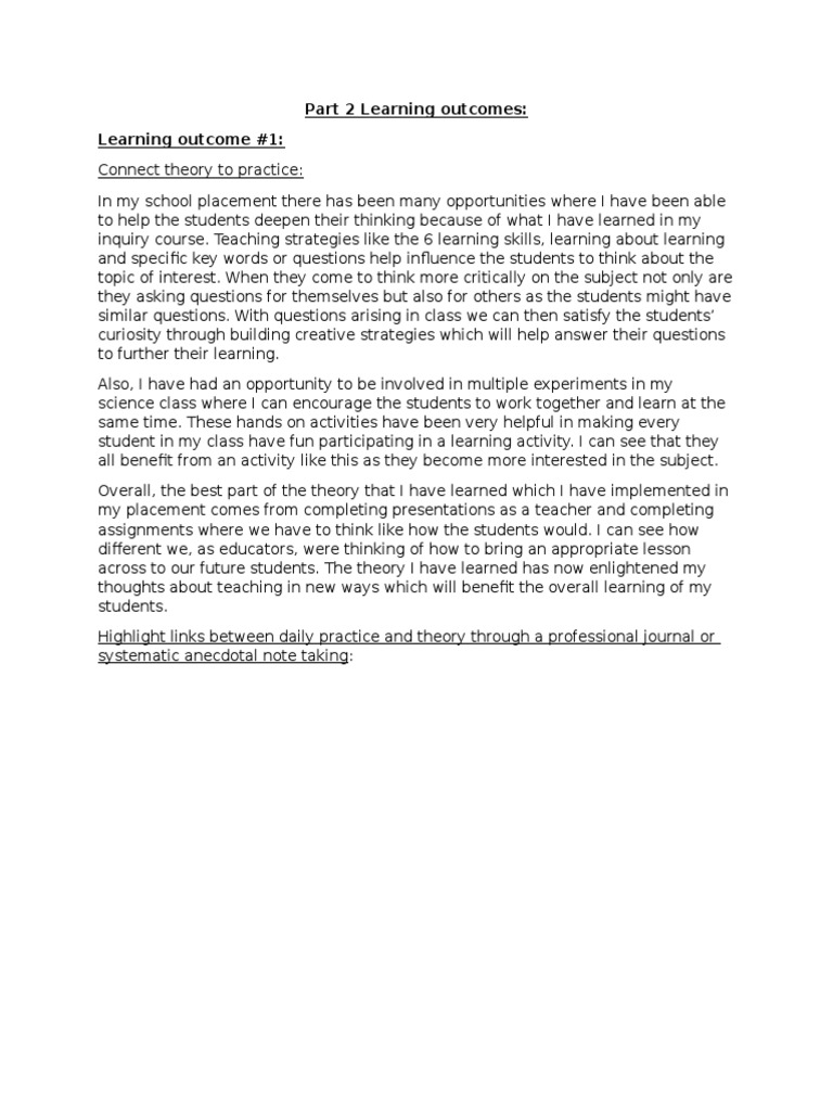 Part 2 Learning Outcomes | PDF | Differentiated Instruction | Learning ...