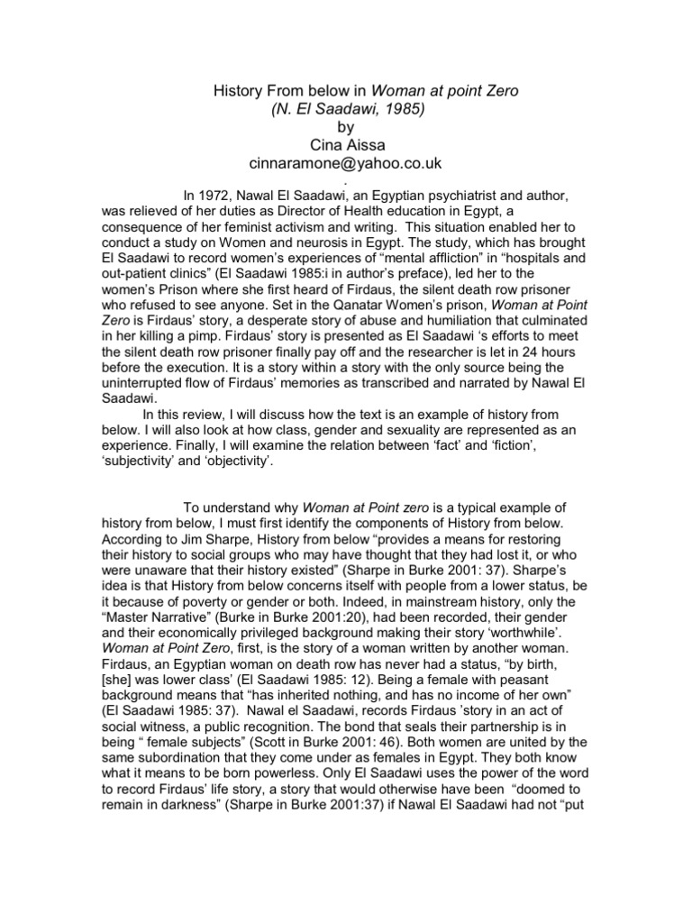 His Tory From Below in El Saadawi's Woman at Point Zero | PDF ...