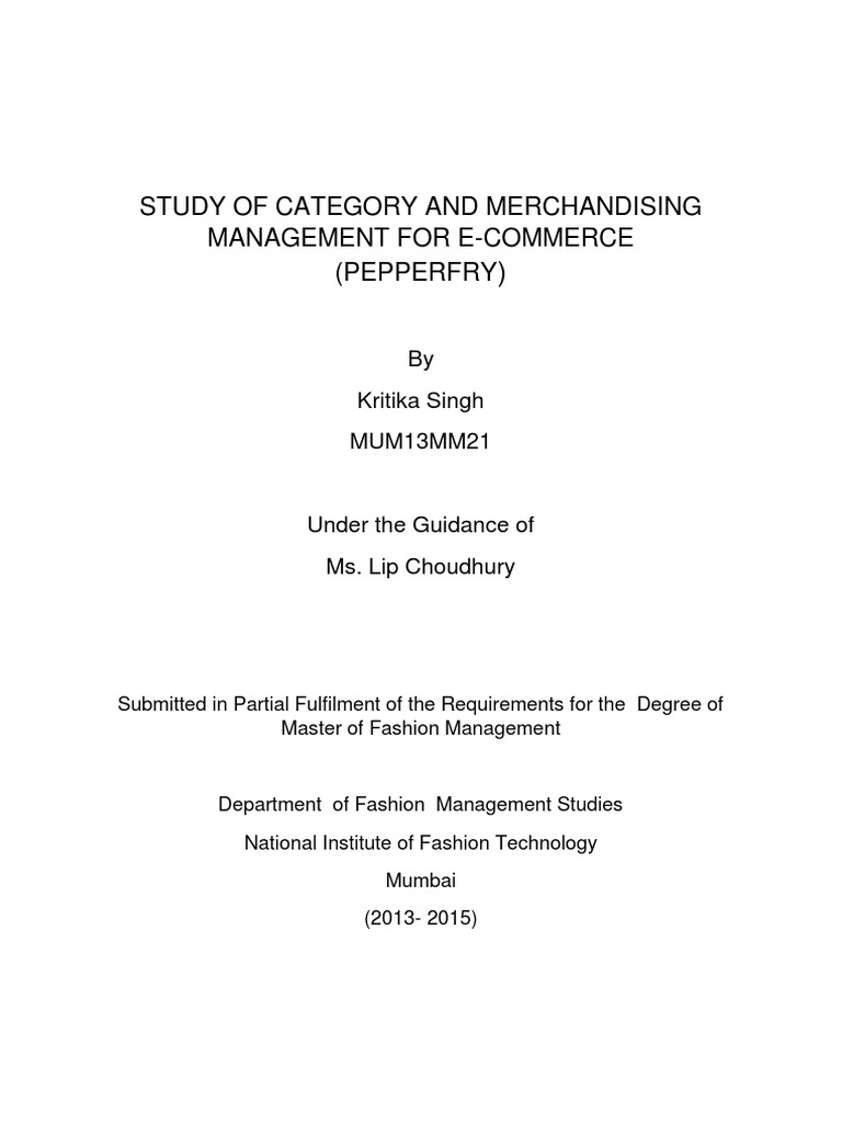 Study of Category and Merchandising Management For E-Commerce ...