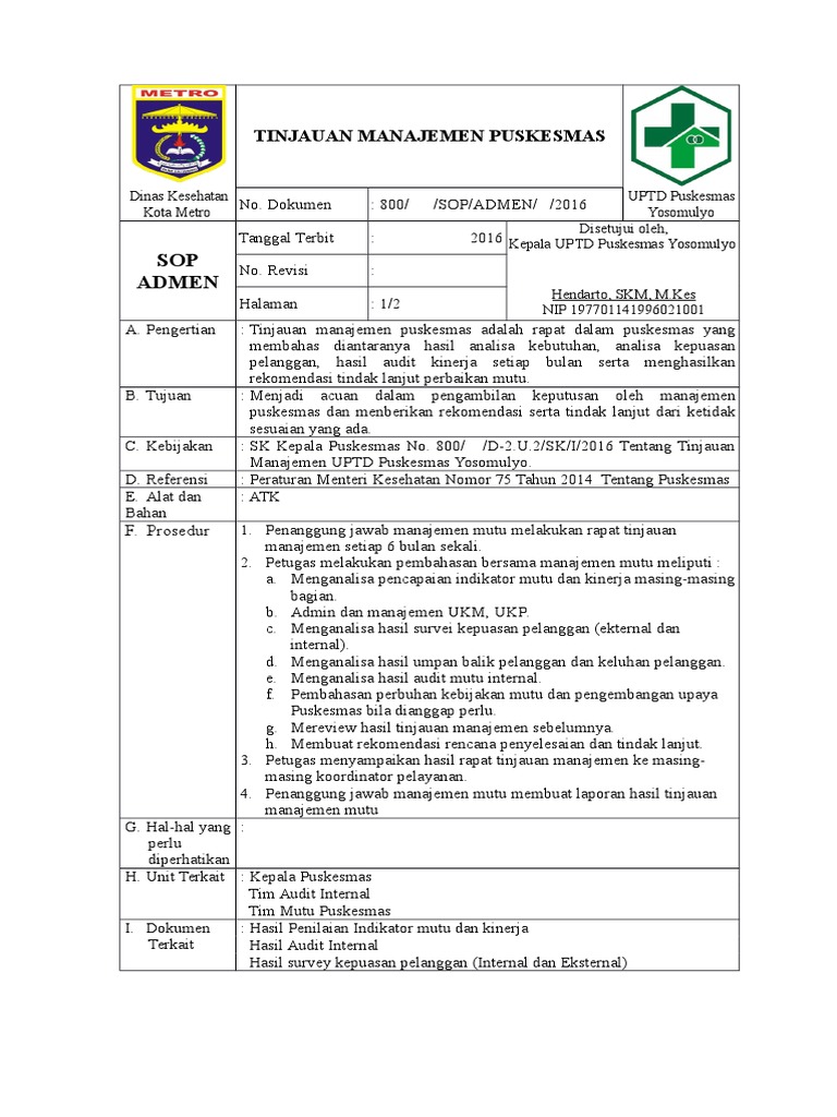 Contoh Sop Akreditasi Puskesmas Pdf - Riset