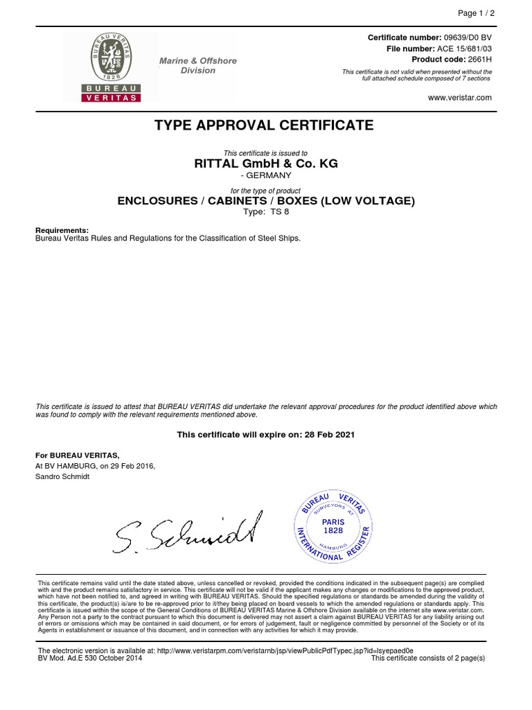 Bureau Veritas Type Approval for Rittal | PDF | Government | Business