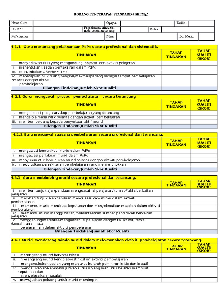 Borang Pencerapan Standard 4 SKPM g2 23.1.2017