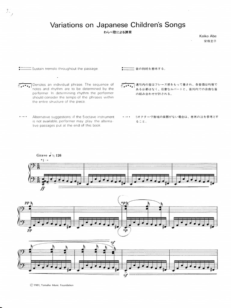 Variations On Japanese Childrem S Songs Keiko Abe Pdf Pdf Leisure