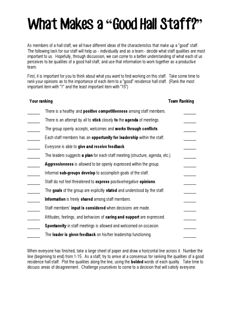 Hall Staff-Values Ranking | PDF