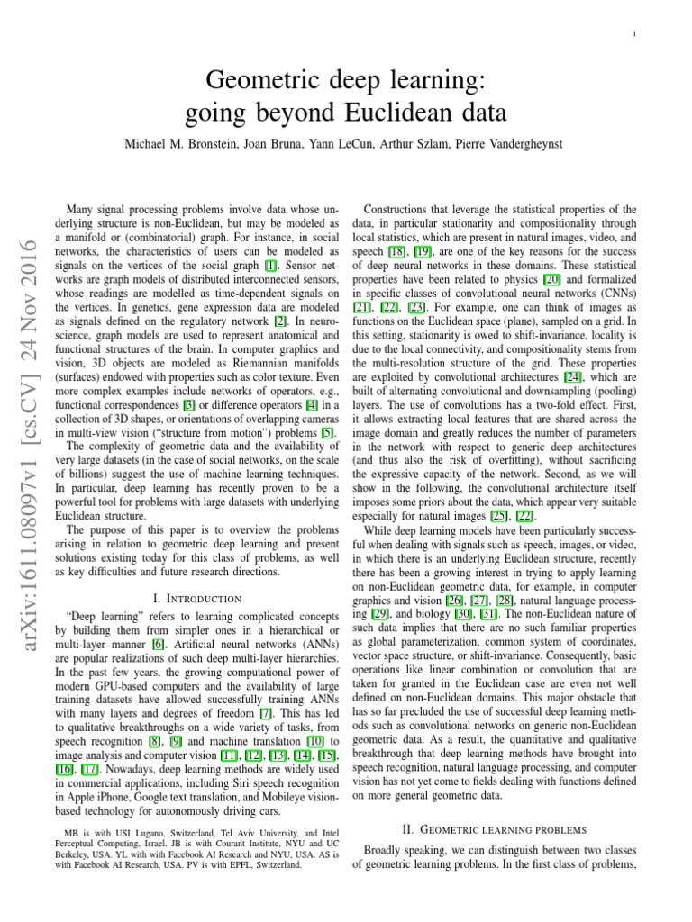 Bronstein2016geometric, Geometric Deep Learning - Going Beyond Euclidean Data | PDF ...