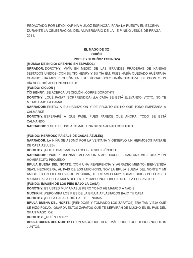 Guion de "El Mago de Oz" para Teatro Escolar | PDF | Dorothy Gale ...