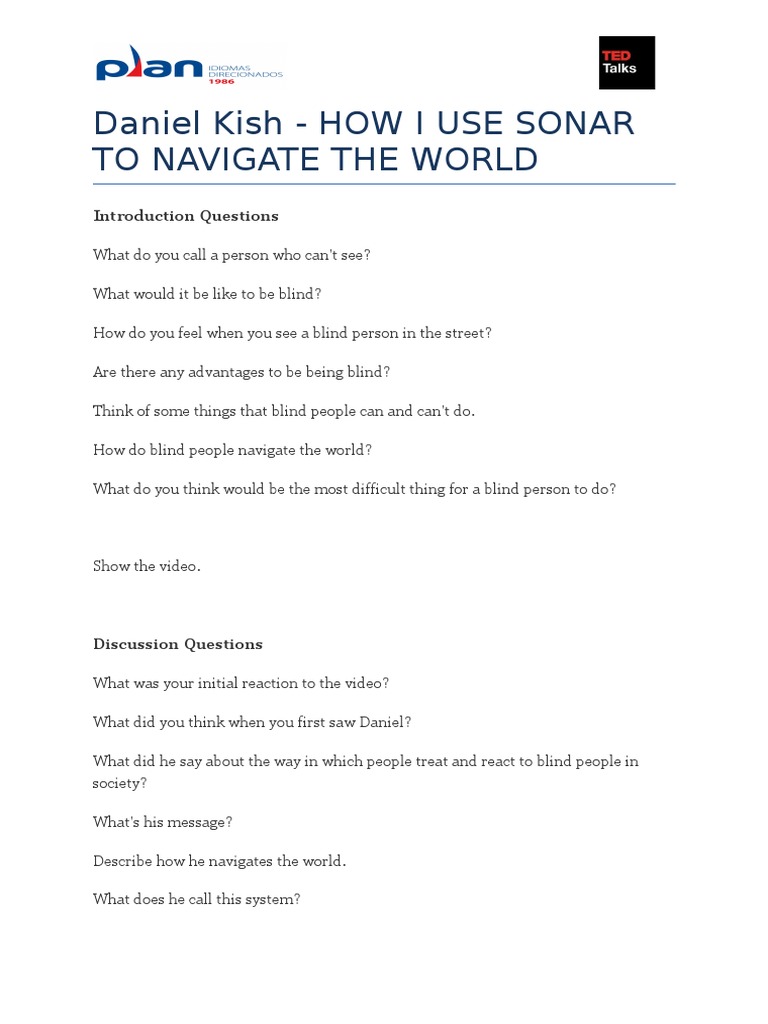Daniel-Kish-Lesson-Plan How I Use Sonar To Navigate The World | PDF