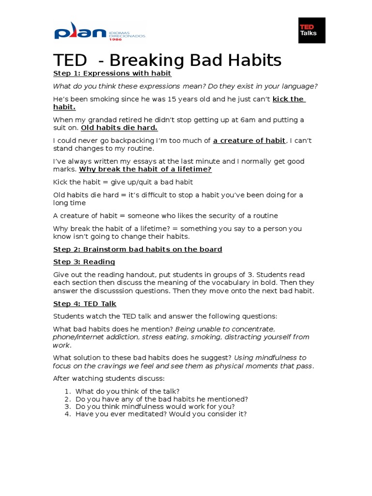 Judson Brewer Bad Habits Teachers Notes Pdf Mindfulness Habits