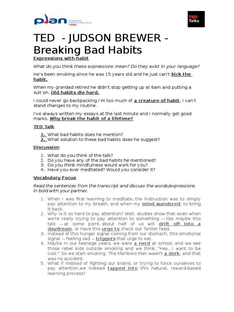 Judson Brewer Bad Habits Sts Pdf Habits Mindfulness