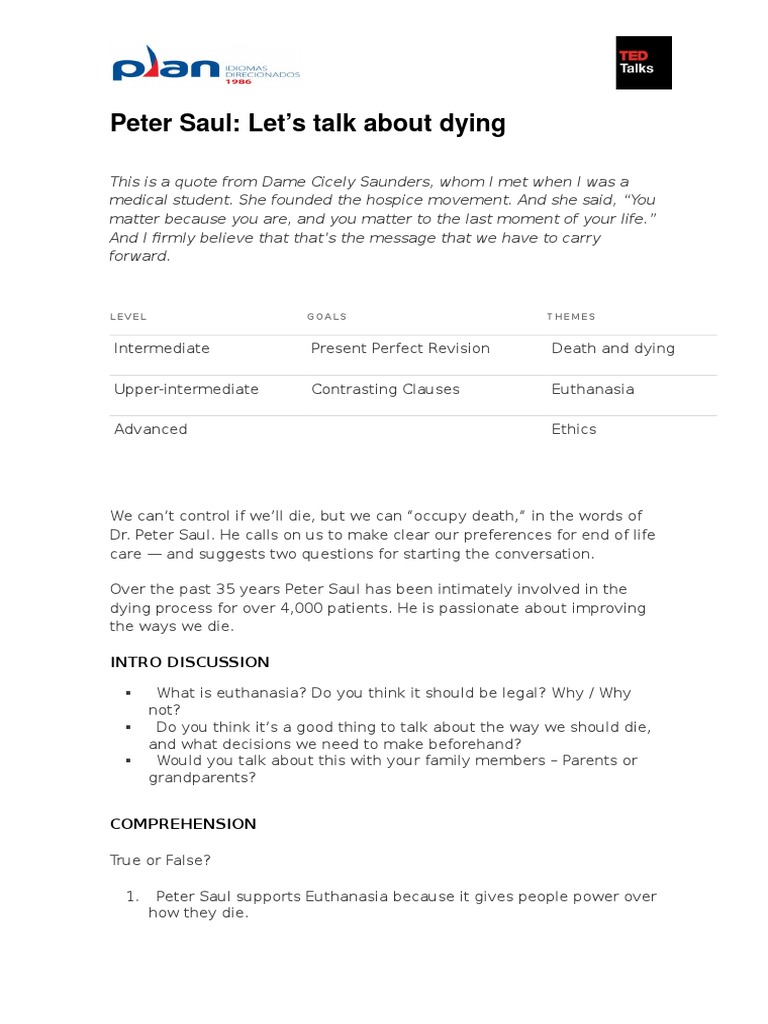 Peter Saul Let S Talk About Dying Pdf Wellness Medical