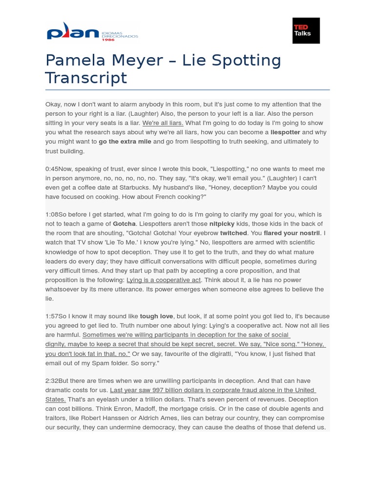 Pamela Meyer Ted Transcript | Download Free PDF | Lie | Deception
