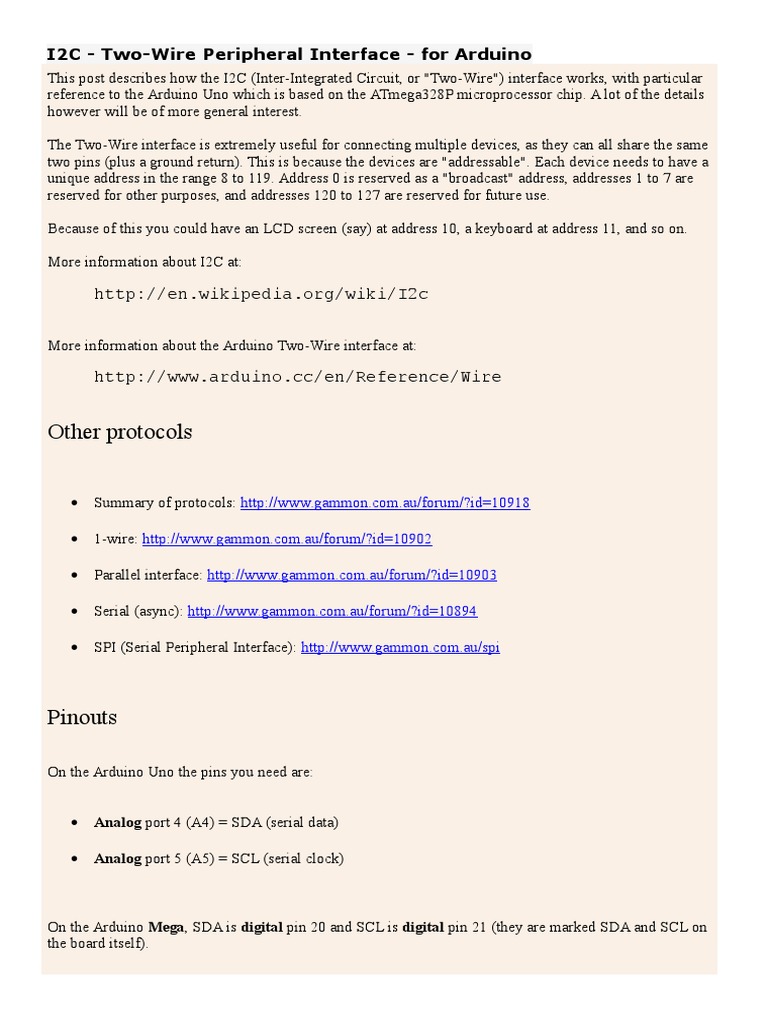 I2C - Two-Wire Peripheral Interface - For Arduino | PDF | Electrical ...