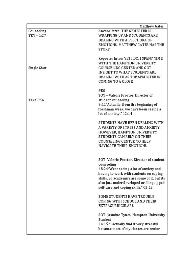 Counseling Script | PDF | Stress | Metaphysics Of Mind